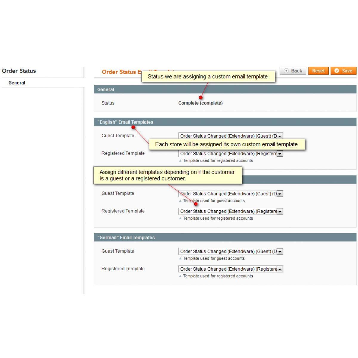 Magento Custom Order Status Email Templates Extension