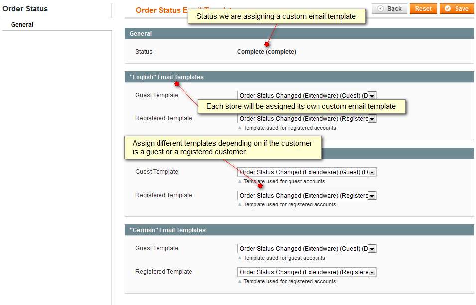 Magento Custom Order Status Email Templates Extension